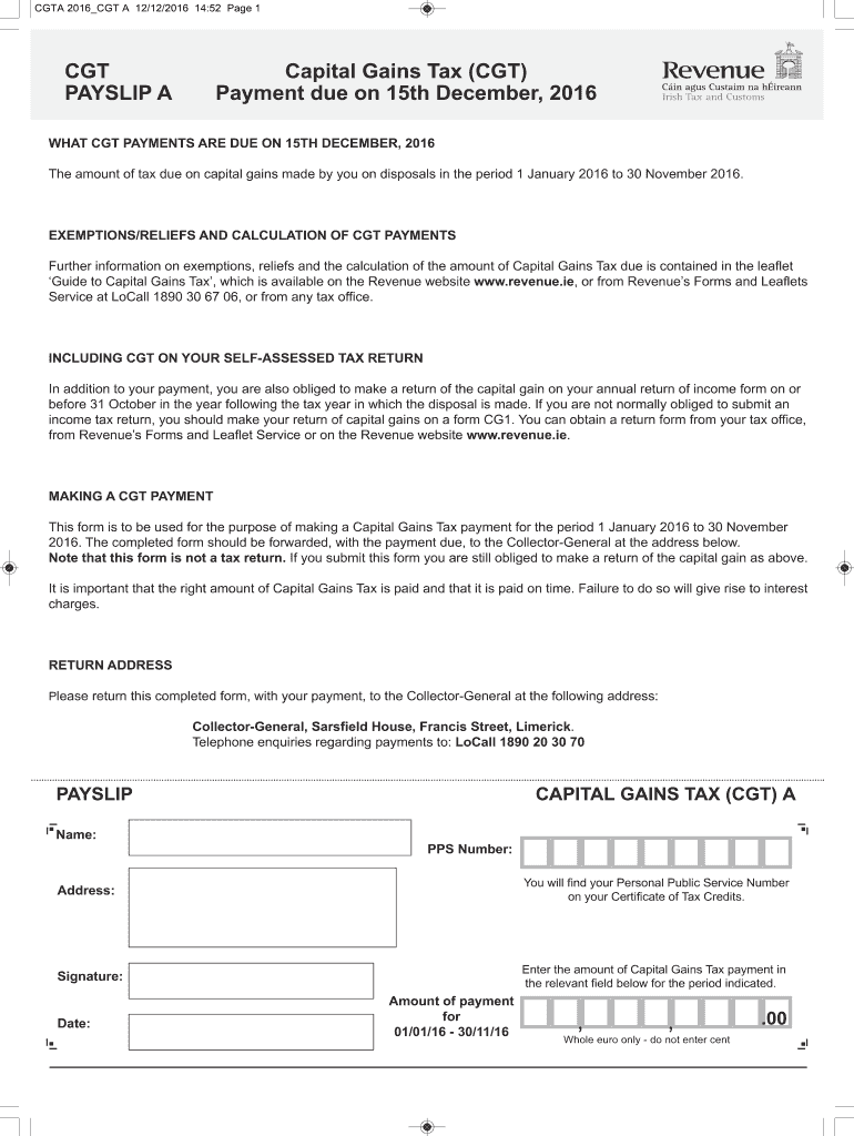 Fillable Online payeanytime Form CGT Payslip A 2016. CGT Payslip A 2016 ...
