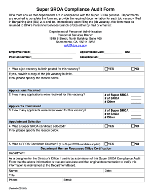 Fillable Online hrnet calhr ca Super SROA Compliance Audit Form ...