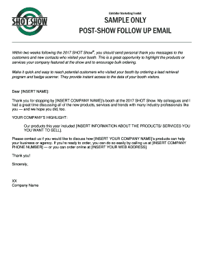 Fillable Online POST-SHOW FOLLOW UP EMAIL Fax Email Print - pdfFiller