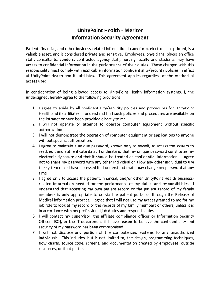 Fillable Online wdbscw UnityPoint Health - Meriter Information Security ...