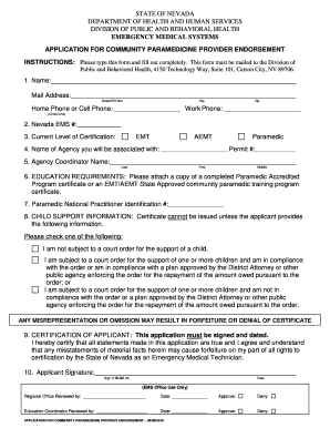 Fillable Online APPLICATION FOR COMMUNITY PARAMEDICINE PROVIDER ...