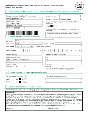 Fillable Online Driver mandate form D796 - 'TEST9801010T99GM' - Licence ...