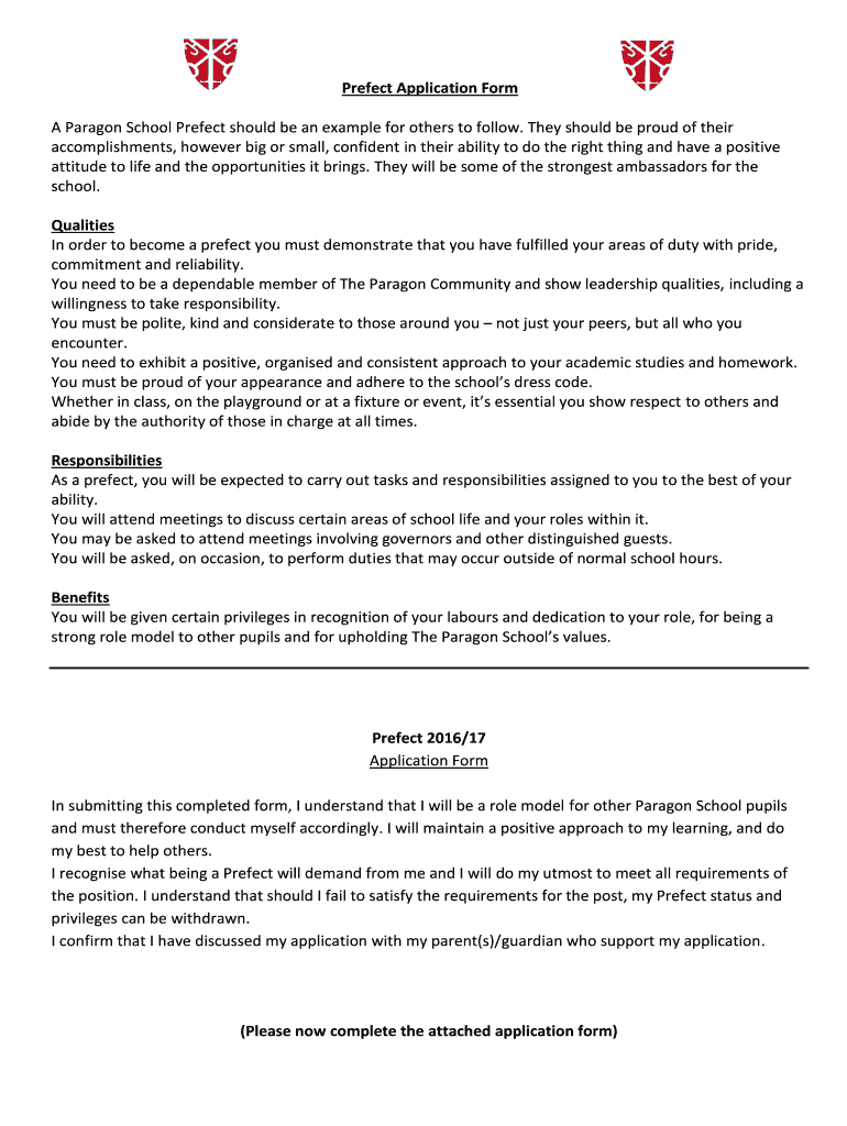 Fillable Online A Paragon School Prefect should be an example for ...