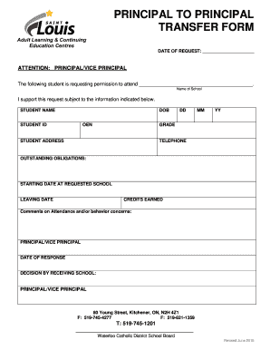 Fillable Online PRINCIPAL TO PRINCIPAL TRANSFER FORM Fax Email Print ...