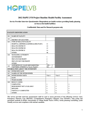 Fillable Online pathfinder 2012 HoPE LVB Project Baseline Health ...