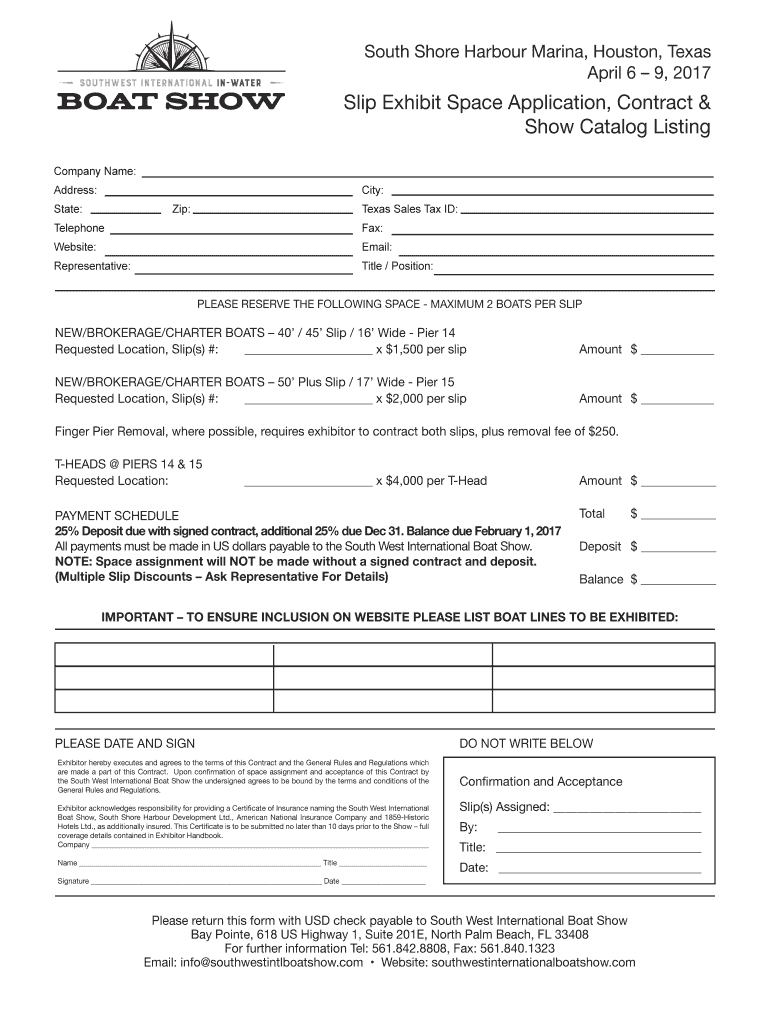 Fillable Online Slip Exhibit Space Application, Contract & Show Catalog ...