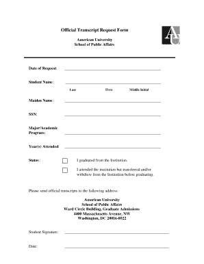 Fillable Online american Official Transcript Request Form - American ...