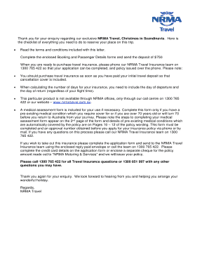 Fillable Online mynrma com Booking Form - NRMA - mynrma com Fax Email Print - pdfFiller