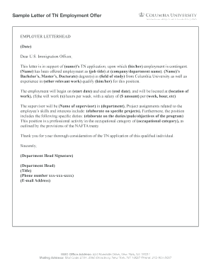 Fillable Online Sample Letter of TN Employment Offer Fax Email Print ...