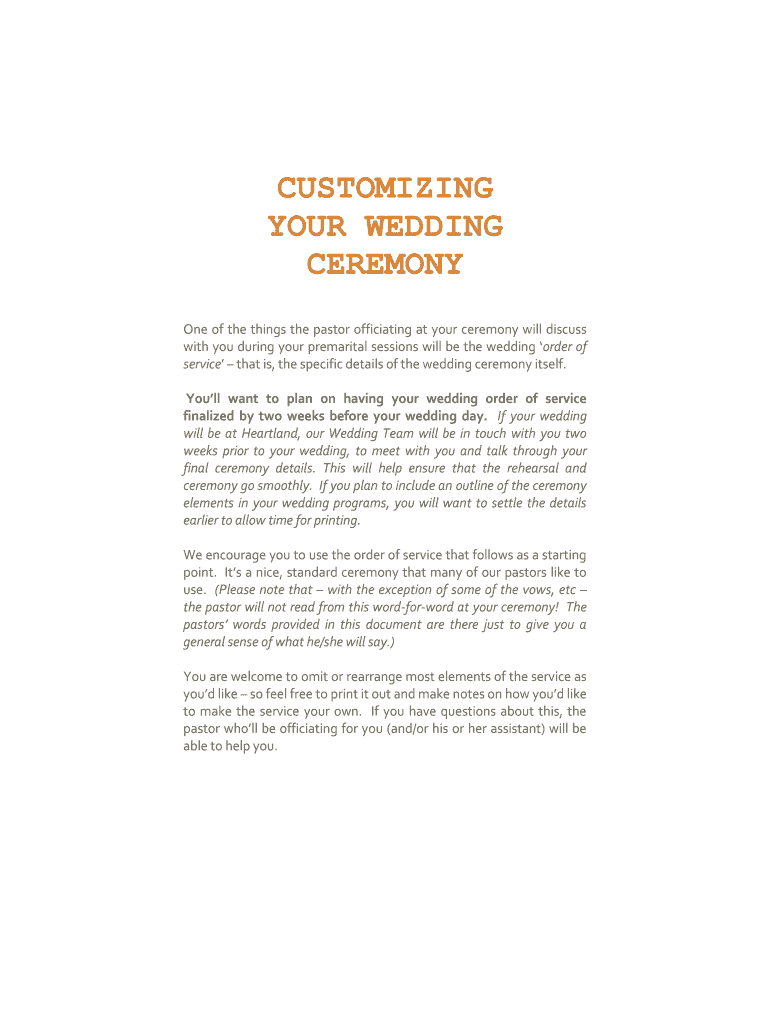 Fillable Online One of the things the pastor officiating at your ...