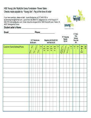 Fillable Online hse younglife HSE flower order form 2017 - hse ...
