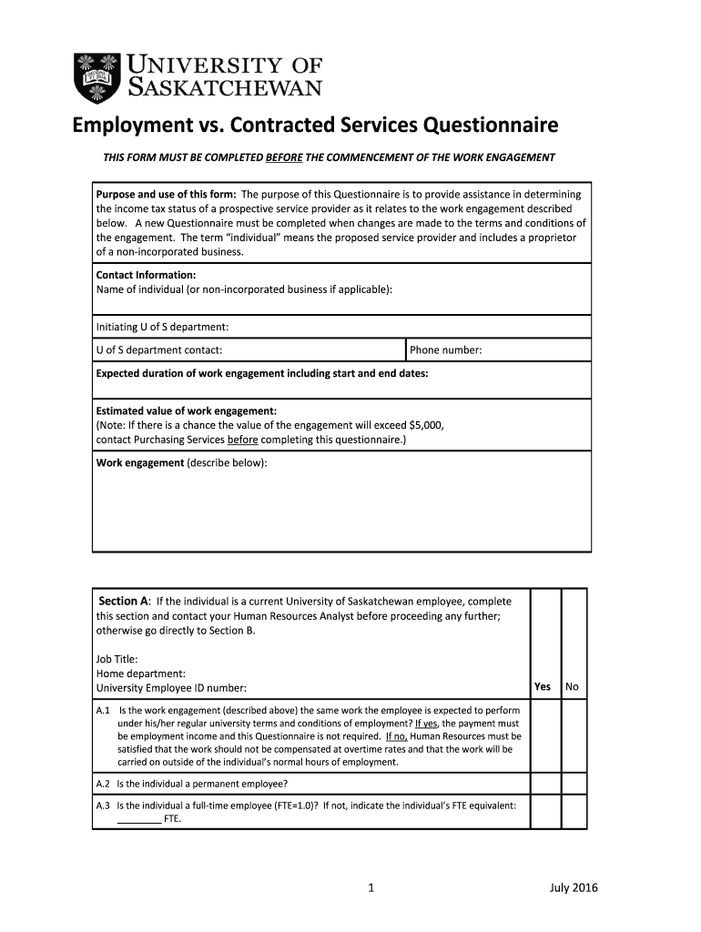 Fillable Online usask Service Contract - Questionnaire Fax Email Print ...