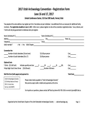 Fillable Online 2017 Utah Archaeology Convention Registration Form Fax ...
