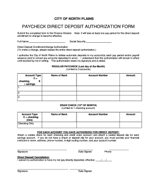 Fillable Online PAYCHECK DIRECT DEPOSIT AUTHORIZATION FORM Fax Email Print - pdfFiller