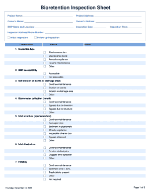 Fillable Online Bioretention Inspection Sheet Fax Email Print - pdfFiller