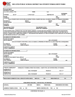 Fillable Online DECATUR PUBLIC SCHOOL DISTRICT #61 STUDENT Fax Email ...
