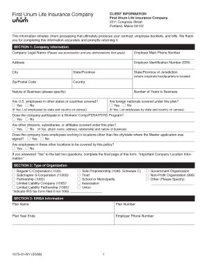 Fillable Online First Unum Life Insurance Company CLIENT INFORMATION ...