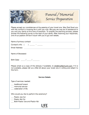 Fillable Online Funeral Memorial Service Form Fax Email Print - pdfFiller