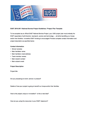 Fillable Online EAST 2010-2011 National Service Project Guidelines / Project Plan Template Fax ...