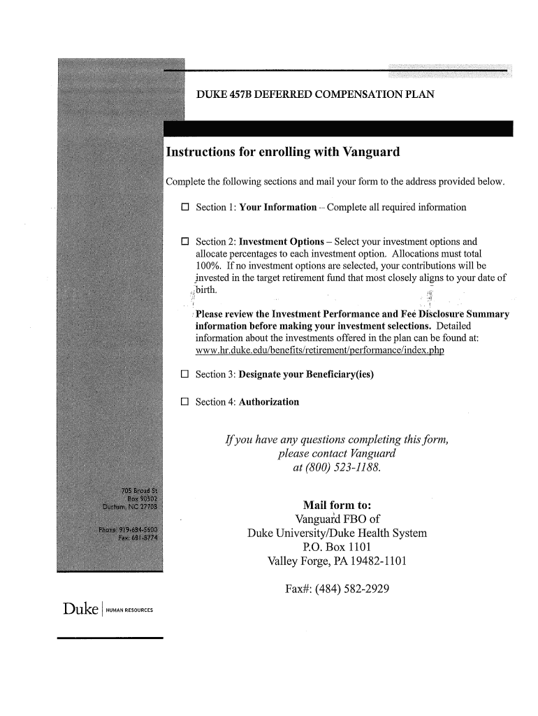 Fillable Online forms hr duke Vanguard Plan # - forms hr duke Fax Email ...