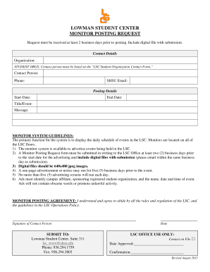 Fillable Online shsu LOWMAN STUDENT CENTER MONITOR POSTING REQUEST Fax ...