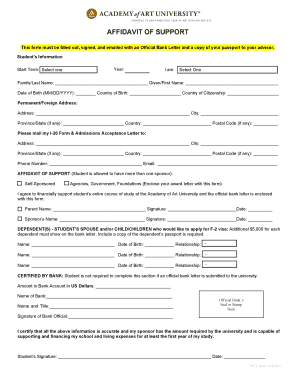 Fillable Online academyart AFFIDAVIT OF SUPPORT FORM 1-5-2017-MG Fax ...