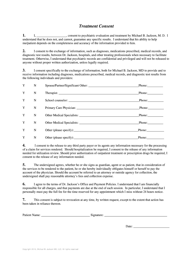Fillable Online I, , consent to psychiatric evaluation and treatment by ...