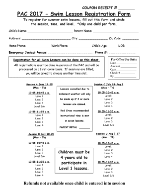 Fillable Online Swim Lesson Registration Form - plymouth aquatic center - Weebly Fax Email Print ...