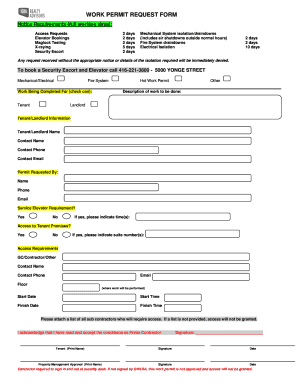Fillable Online TENANT WORK PERMIT REQUEST FORM - GWL Realty Advisors ...