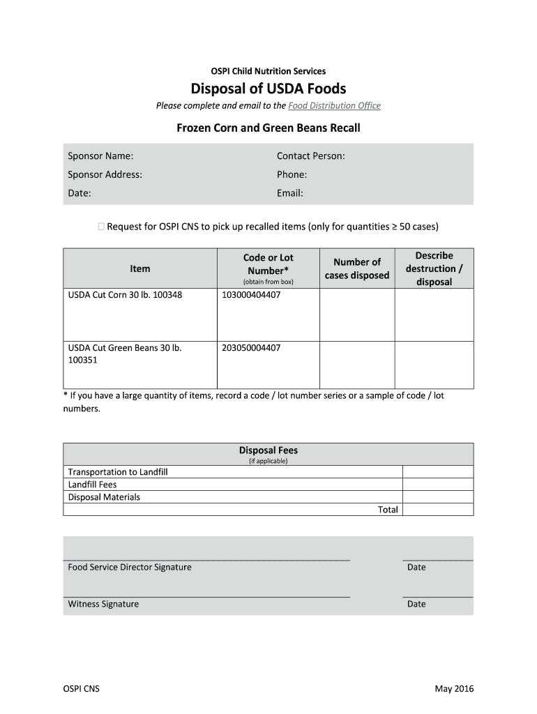 Fillable Online k12 wa USDA Food Recall Form. recall - k12 wa Fax Email ...