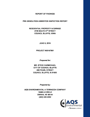 Fillable Online REPORT OF FINDINGS PRE-DEMOLITION ASBESTOS INSPECTION ...