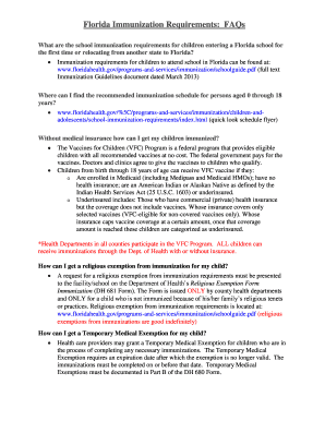 Fillable Online Florida Immunization Requirements: FAQs Fax Email Print ...