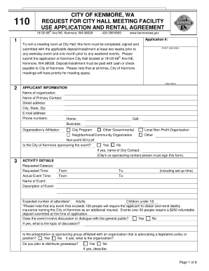 Fillable Online CITY OF KENMORE, WA 110 REQUEST FOR CITY HALL MEETING ...