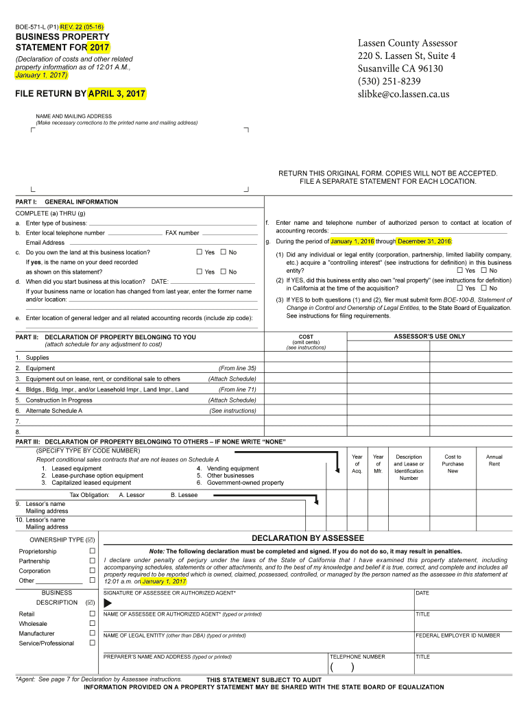 Fillable Online lassencounty Form Changes for 2017. Form Changes for 2017 Fax Email Print ...