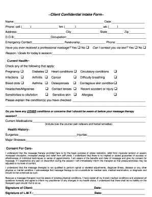Fillable Online Client Confidential Intake Form - Mary Ann's Massage ...