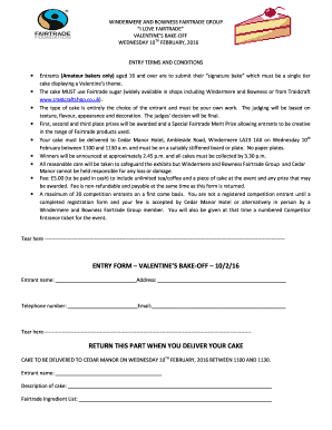 Fillable Online Bake Off Competition individual entrant form ...