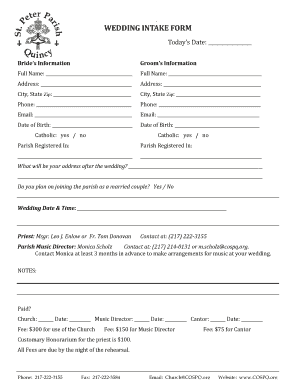Fillable Online cospq WEDDING INTAKE FORM - cospq.org Fax Email Print ...