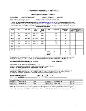 Fillable Online Temporary Timesheet (Example Only) Fax Email Print ...