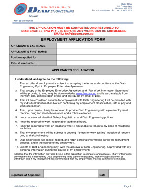 Fillable Online Employment Application Form. Application for employment ...