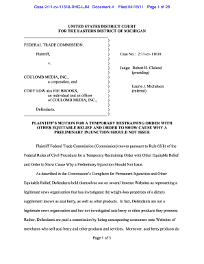 Fillable Online ftc Plaintiff s Motion for a Temporary Restraining ...