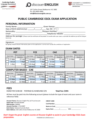 Fillable Online PUBLIC CAMBRIDGE ESOL EXAM APPLICATION - Fax Email ...