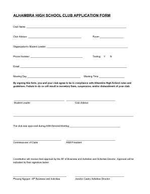 Fillable Online ALHAMBRA HIGH SCHOOL CLUB APPLICATION FORM Fax Email ...