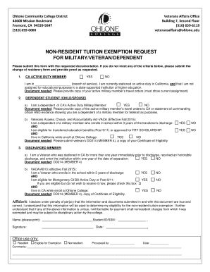 Fillable Online ohlone Non-Resident Tuition Exemption Request for ...