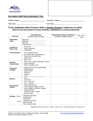 Fillable Online delirium symptom screening tool - Vancouver Island ...