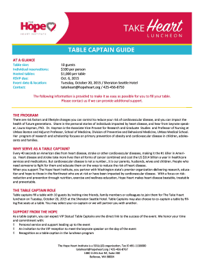 Fillable Online table captain guide - Hope Heart Institute Fax Email ...
