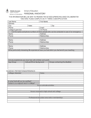 Fillable Online PERSONAL INVENTORY Fax Email Print - pdfFiller