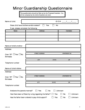 Fillable Online Minor Guardianship Questionnaire Fillable Form Fax ...