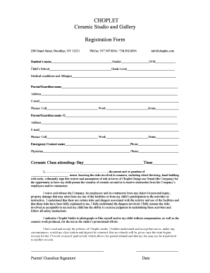 Fillable Online CHOPLET Ceramic Studio and Gallery Registration Form ...