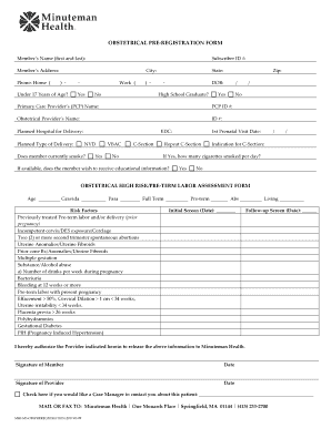 Fillable Online OBSTETRICAL PRE-REGISTRATION FORM Fax Email Print ...