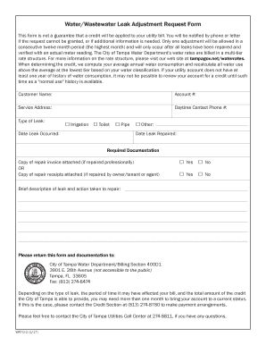 Fillable Online Water/Wastewater Leak Adjustment Request Instructions ...